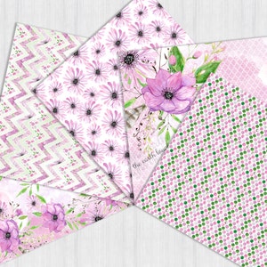 Watercolor Flowers Digital Paper Pack Seamless Pattern Purple Violet ...