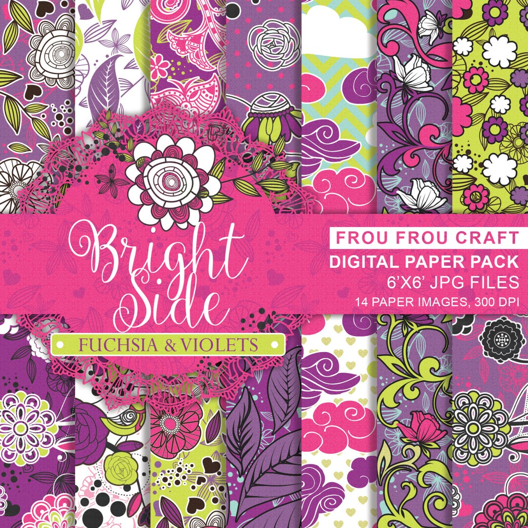 Pink Purple Digital Paper Pack Instant Download Bright Colors Spring ...