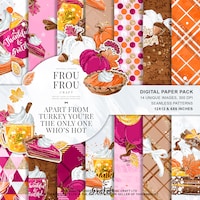 Thanksgiving Digital File Turkey Printable Pattern Leaf PNG File Cute ...