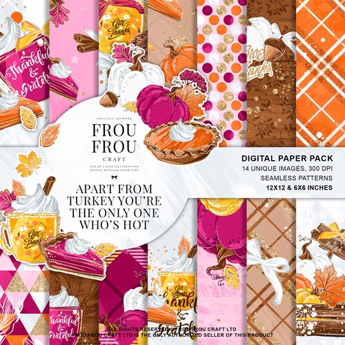 Pumpkin Fall Digital Paper Pack Autumn Leaves Thanksgiving Pie - Etsy