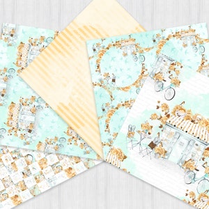 Paris Paper Pack Coffee Digital Backgrounds Watercolor Bakery Seamless ...