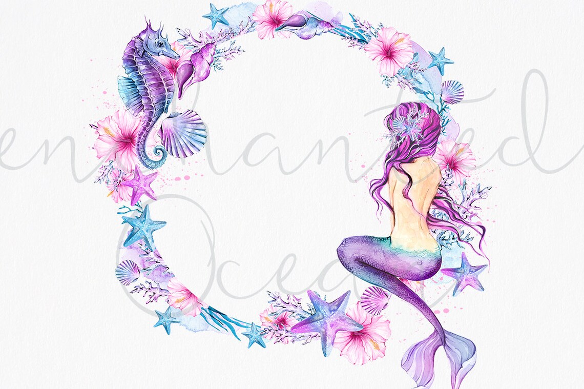 Mermaid Clipart Watercolor Sea Underwater Illustration Starfish Siren ...