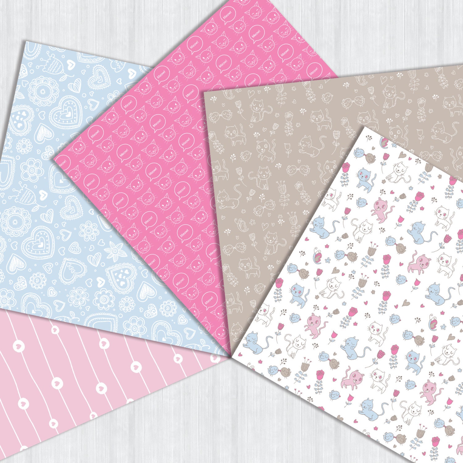 Cute Kitty Seamless Patterns Instant Download Digital Paper - Etsy