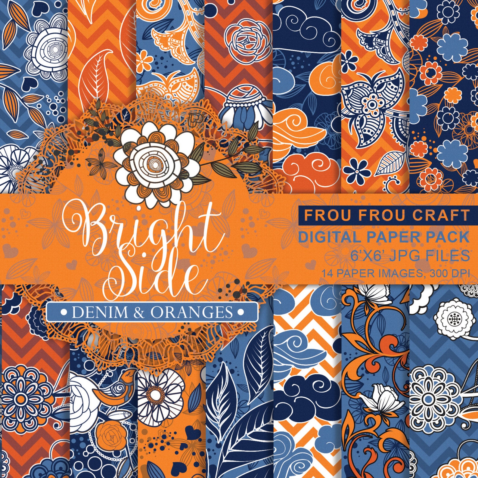 Blue Orange Digital Paper Pack Instant Download Bright Colors - Etsy