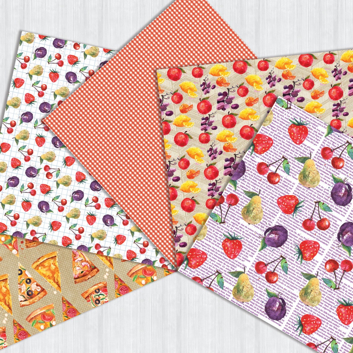Pizza Fruits Digital Paper Pack Instant Download Delicious | Etsy