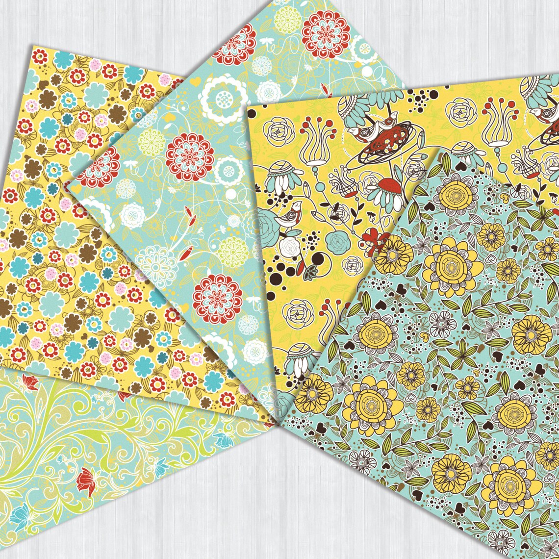 Yellow Red Blue Digital Paper Pack Instant Download Bright | Etsy