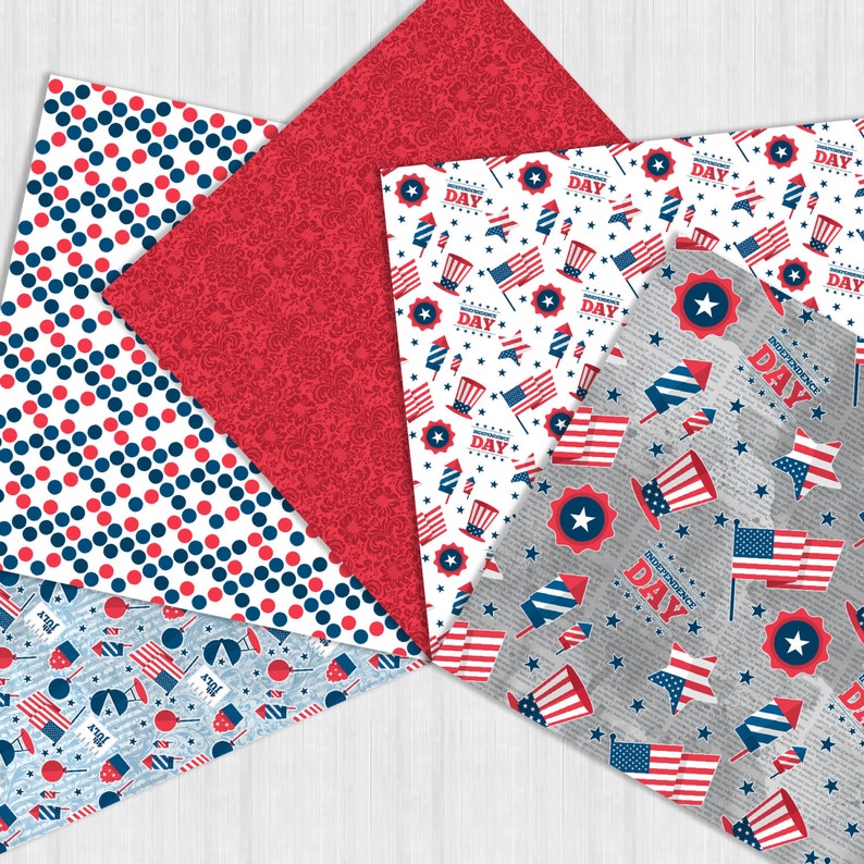 4th of July Digital Paper Pack, Seamless Patterns USA Independence Day ...