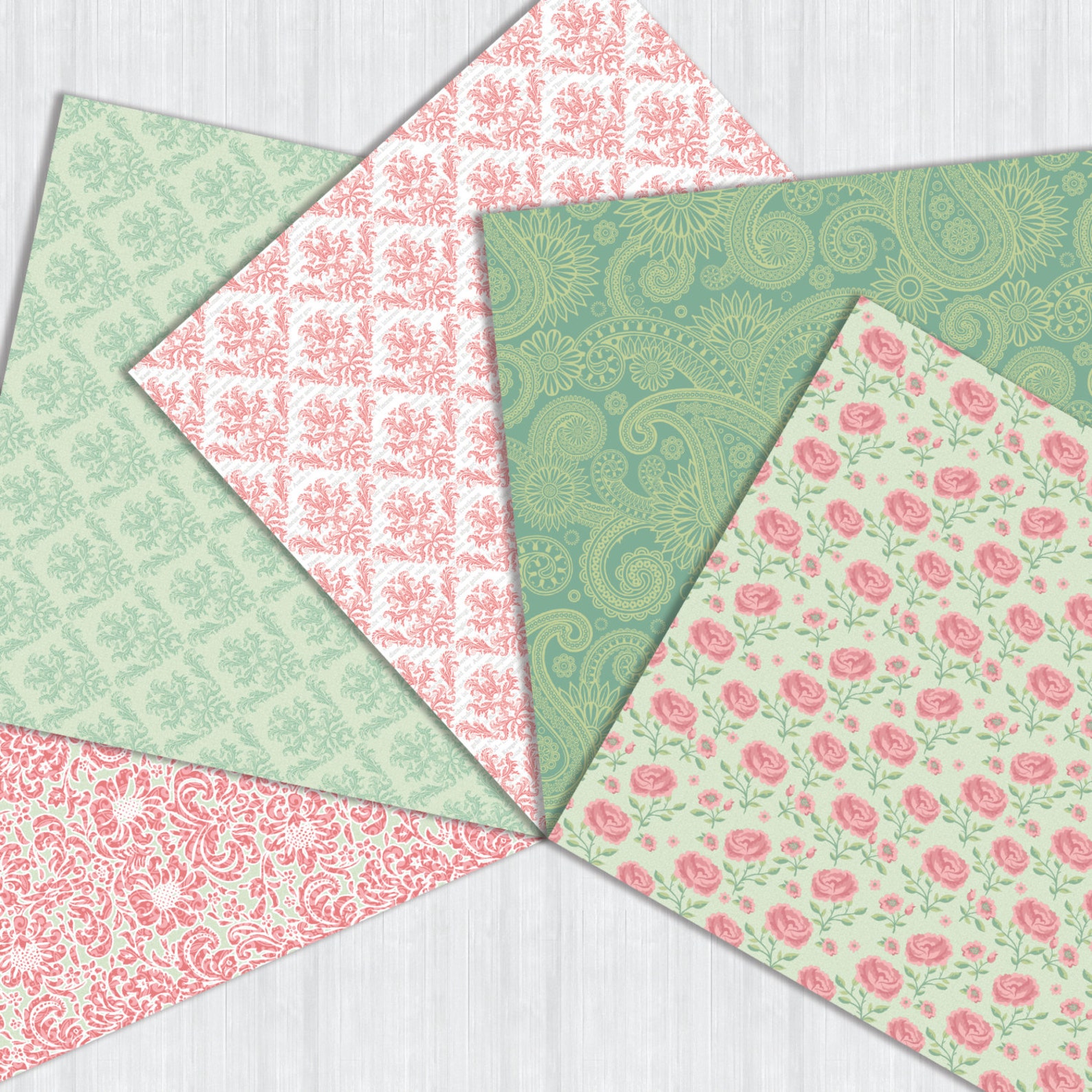 Colorful Flowers Digital Paper Pack Instant Download Pink Mint | Etsy