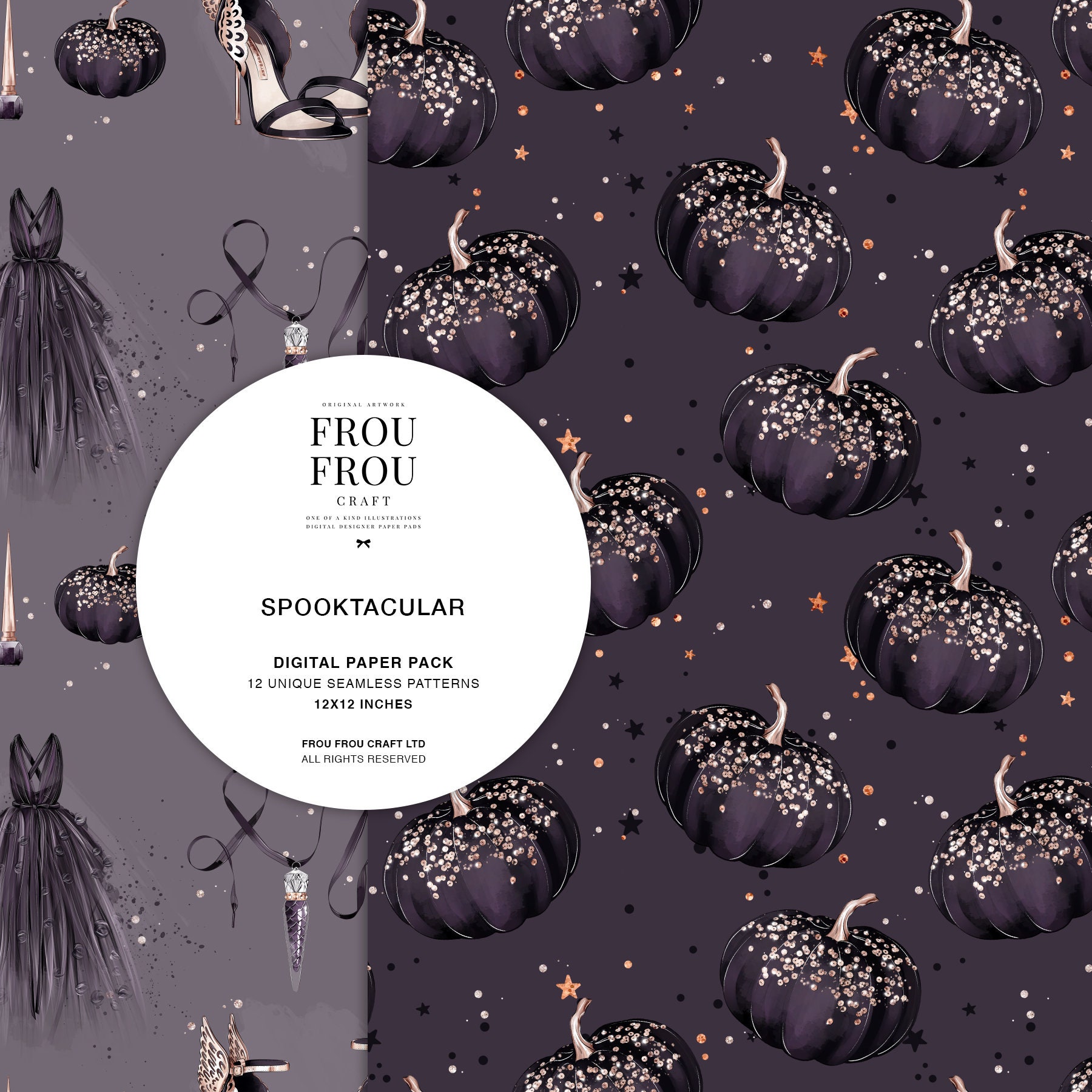 Halloween Paper Pack Glitter Digital Seamless Patterns Fall | Etsy