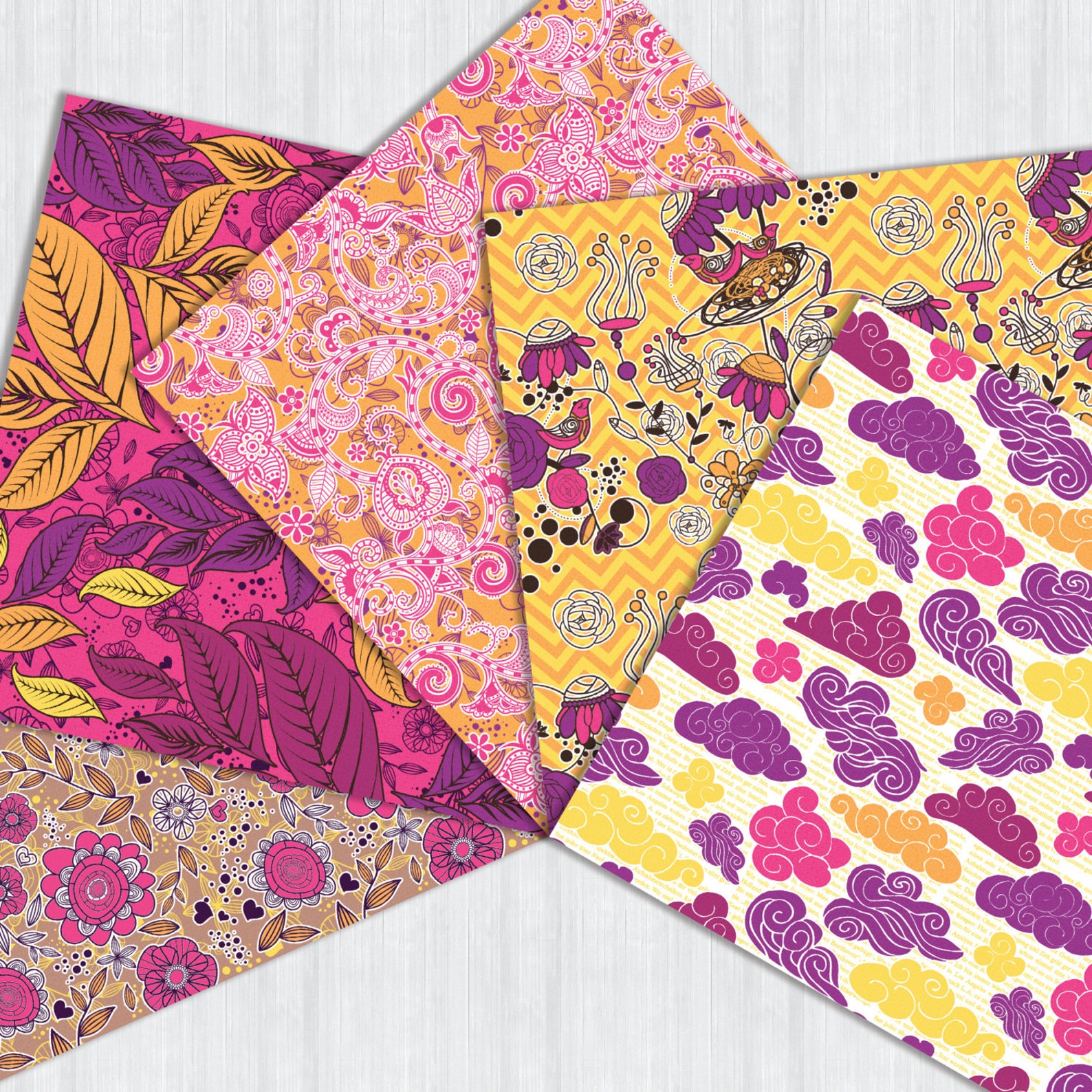 Pink Orange Orange Digital Paper Pack Instant Download Bright | Etsy