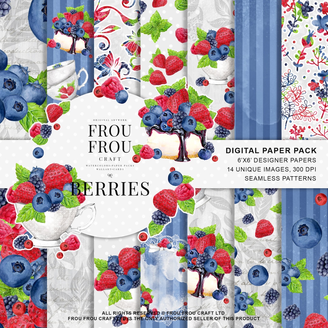 Berries Scrapbook Paper Berry Pack Strawberry Blueberry Raspberry ...