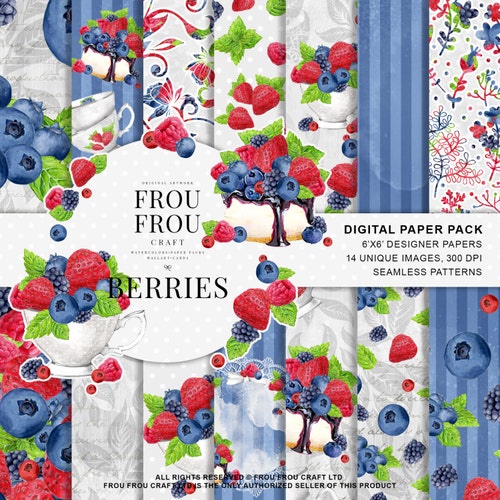 Berries Scrapbook Paper Berry Pack Strawberry Blueberry - Etsy