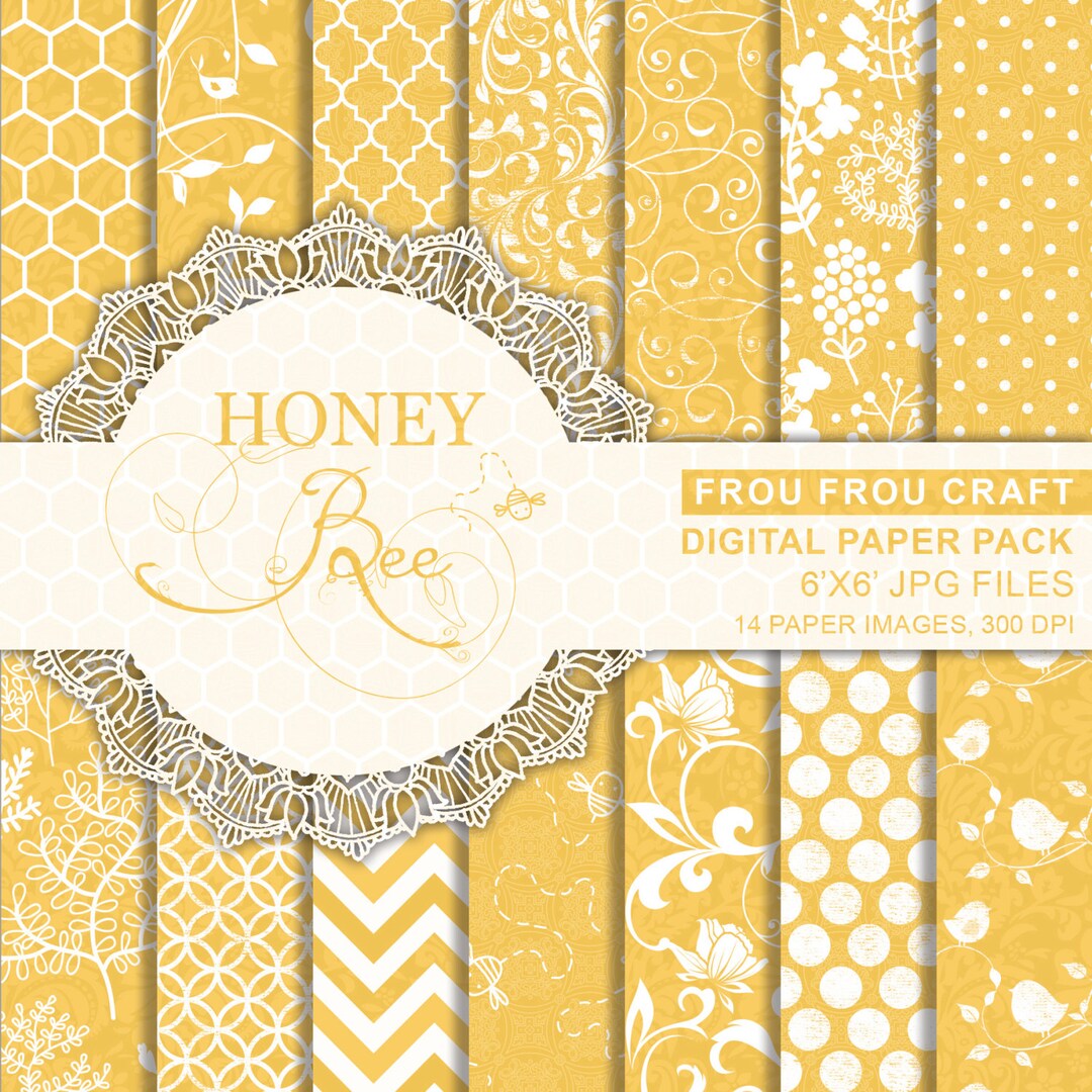 Honey Bee Digital Paper Pack Instant Download Yellow Orange White ...