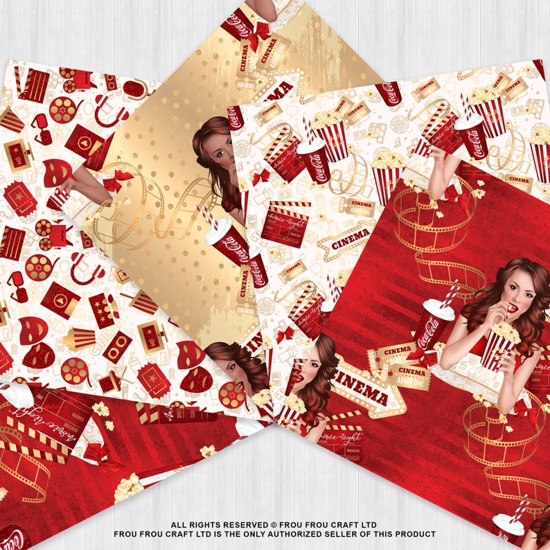 Movie Night Paper Pack, Hollywood Digital Paper Pack Cinema Designer ...