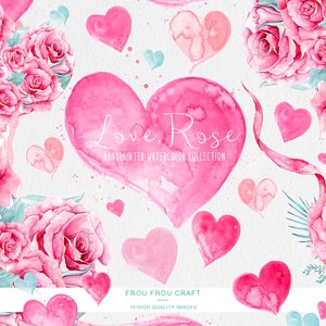 Valentine Card Romantic Roses Clipart Art, Love Digital Stickers, Pink ...