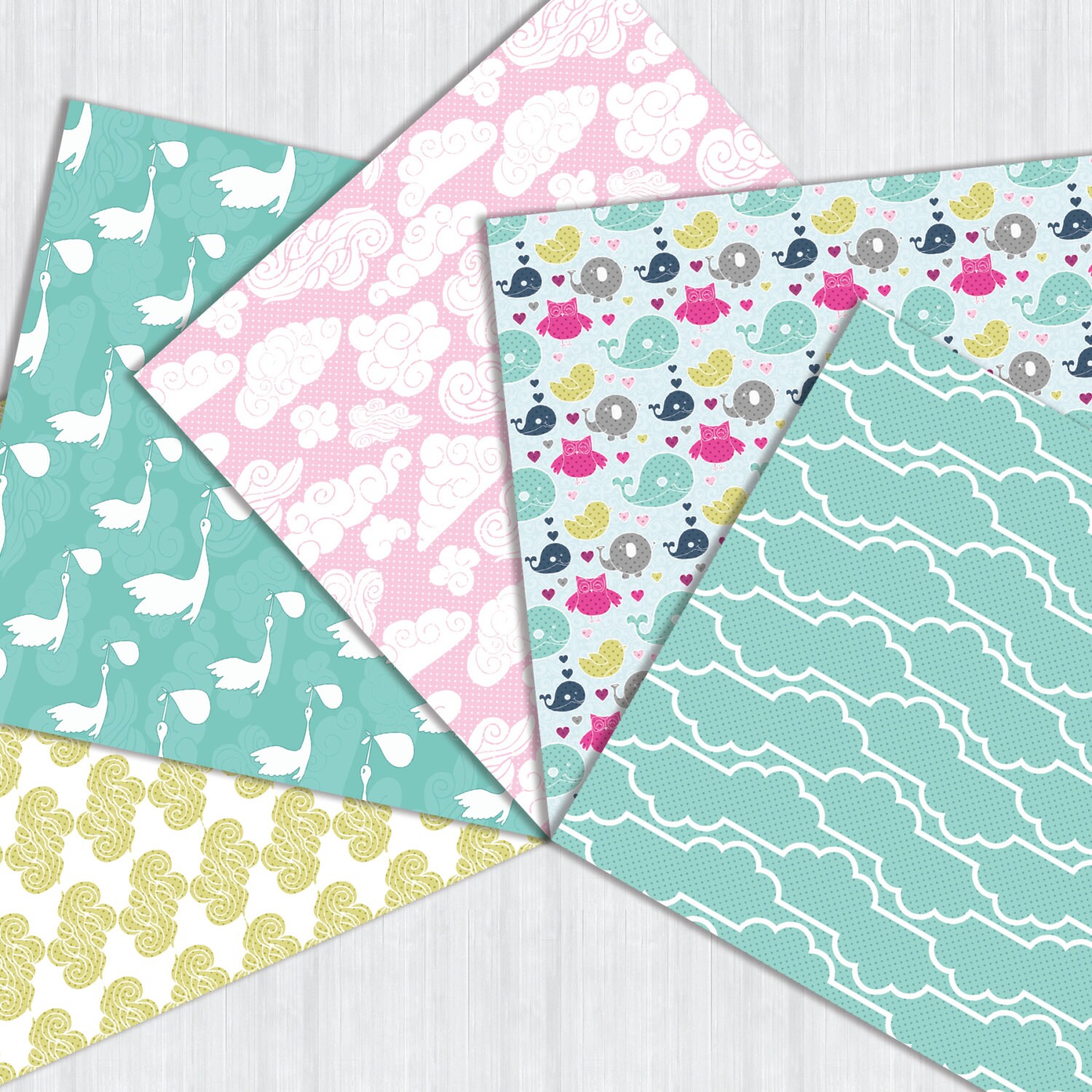 Cute Baby Animals Digital Paper Pack Instant Download Blue | Etsy