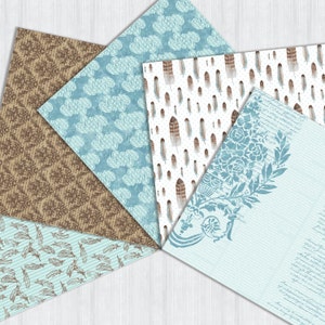 Aqua Blue Digital Paper Pack Instant Download Watercolor Texture White ...