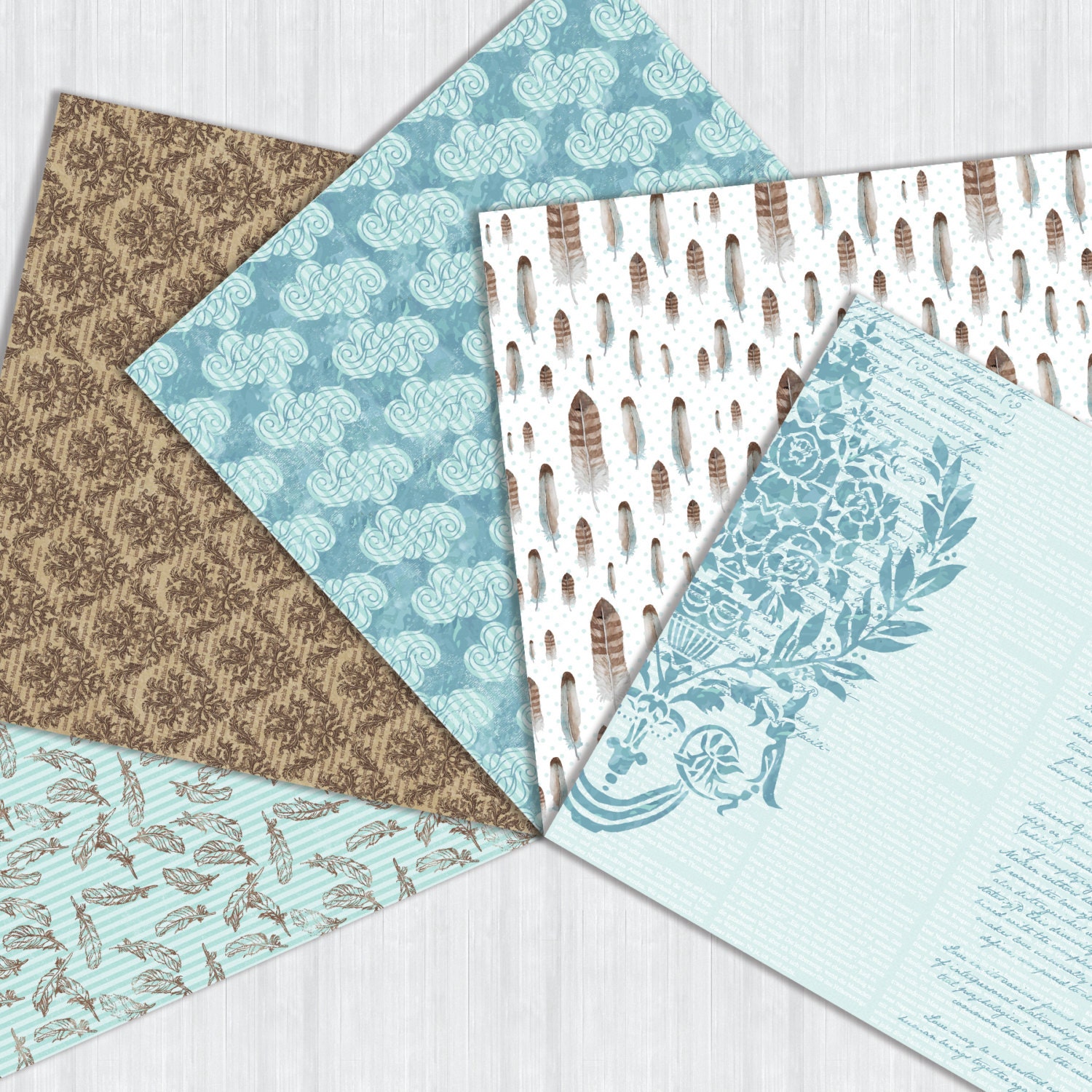 Aqua Blue Digital Paper Pack Instant Download Watercolor | Etsy