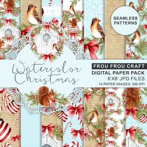Christmas Paper Pack Xmas Digital Backgrounds Winter Scrapbook - Etsy