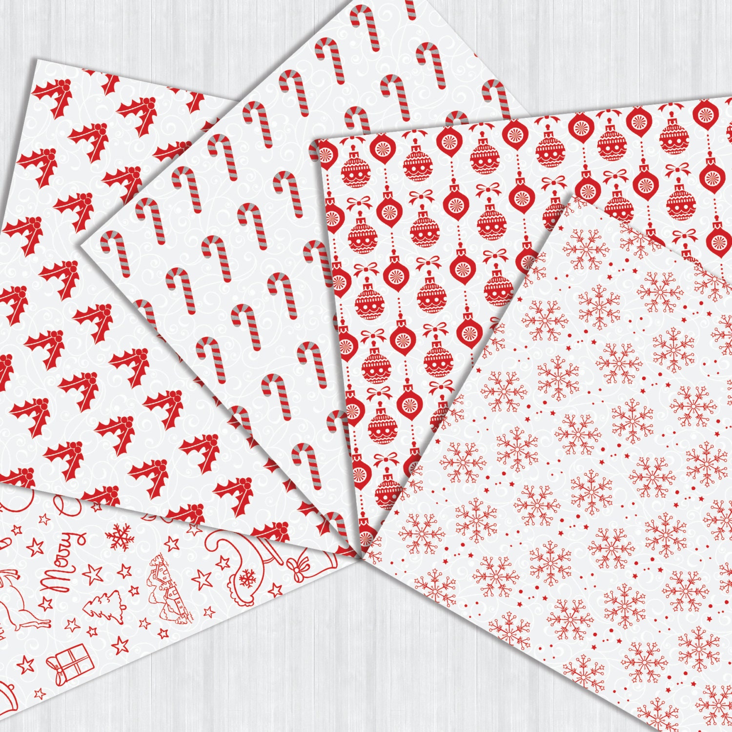 Red Christmas Digital Paper Pack Instant Download White Grey - Etsy