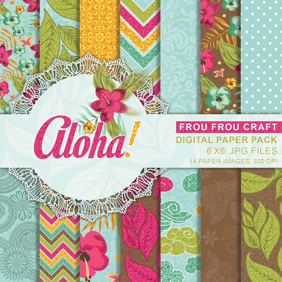 Aloha Digital Paper Pack Instant Download Summer Hawaii Blue - Etsy