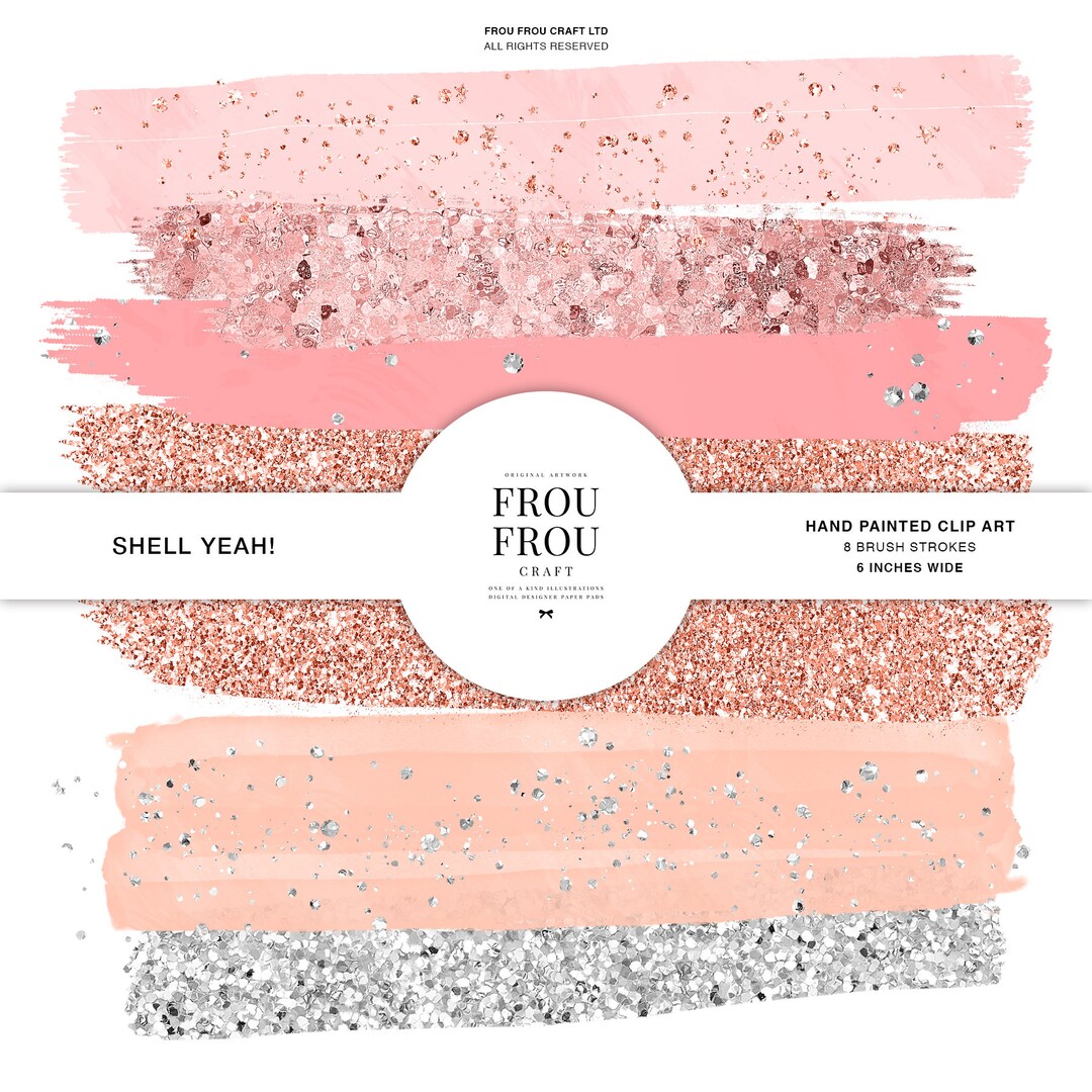 Mermaid Glitter Brush Strokes, Pink Peach Rose Gold Color Palette Clip ...