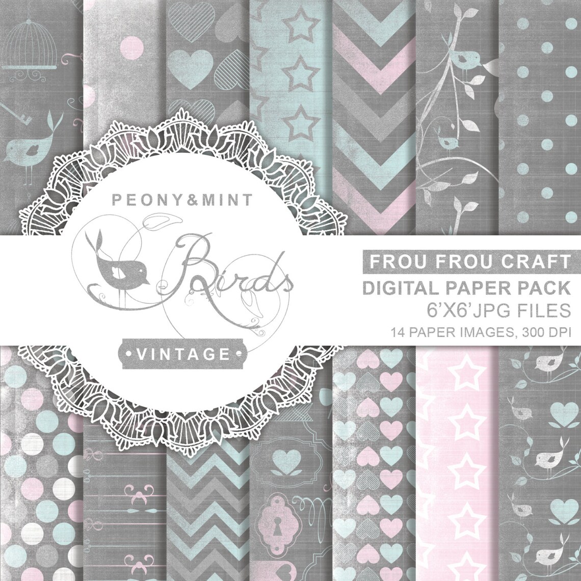 Birds Digital Paper Pack Instant Download Pattern Peony Pink - Etsy