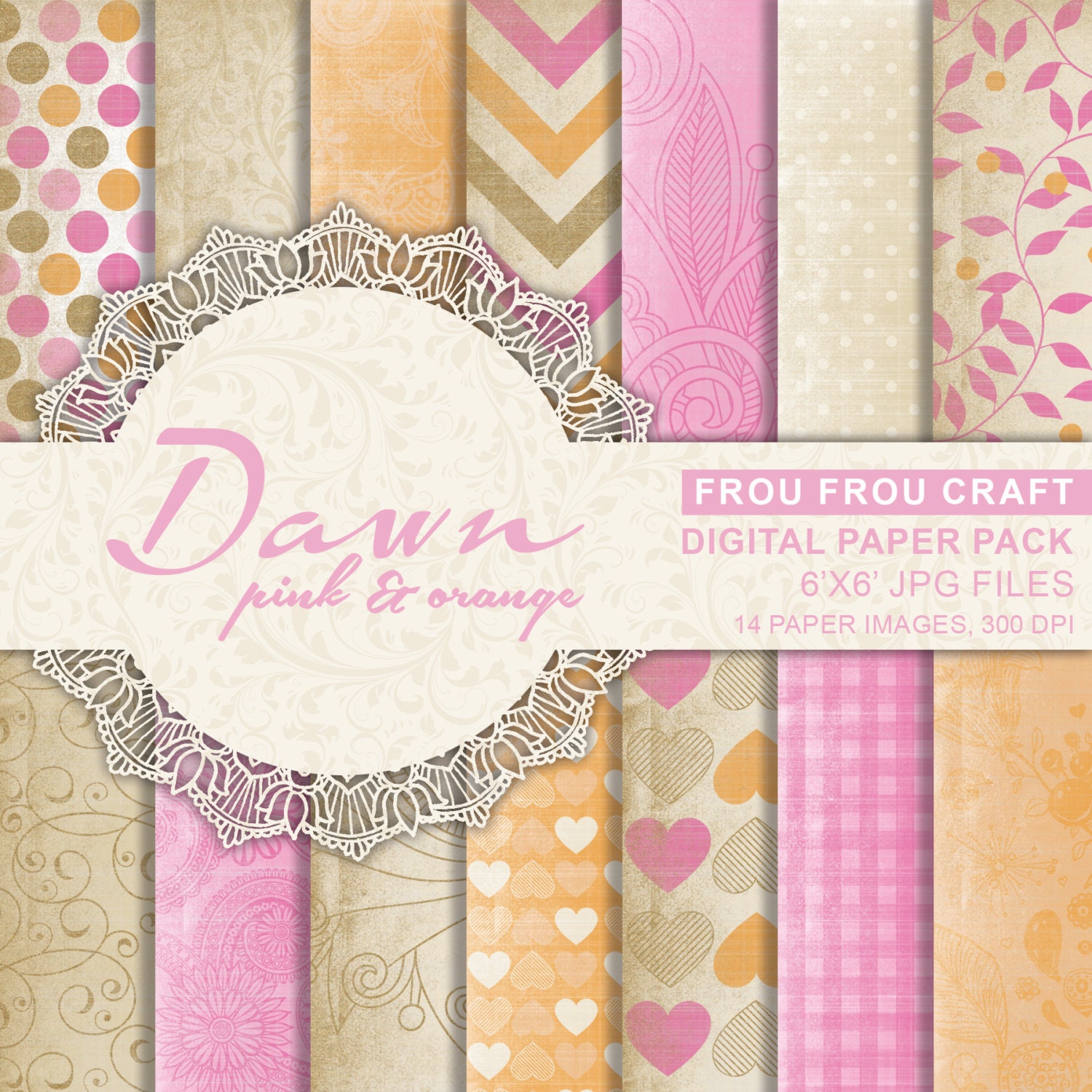 Pink and Orange Digital Paper Pack Instant Download Vintage - Etsy