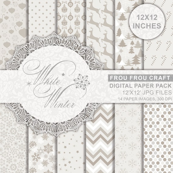 White Christmas Digital Paper Pack Instant Download Winter | Etsy