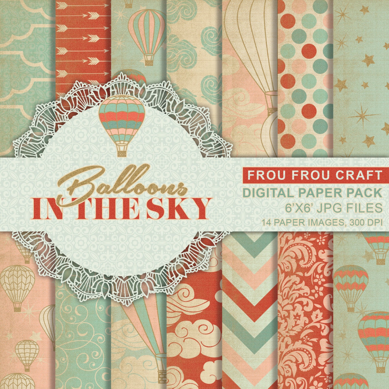 Vintage Balloons Digital Paper Pack Instant Download Hot Air | Etsy