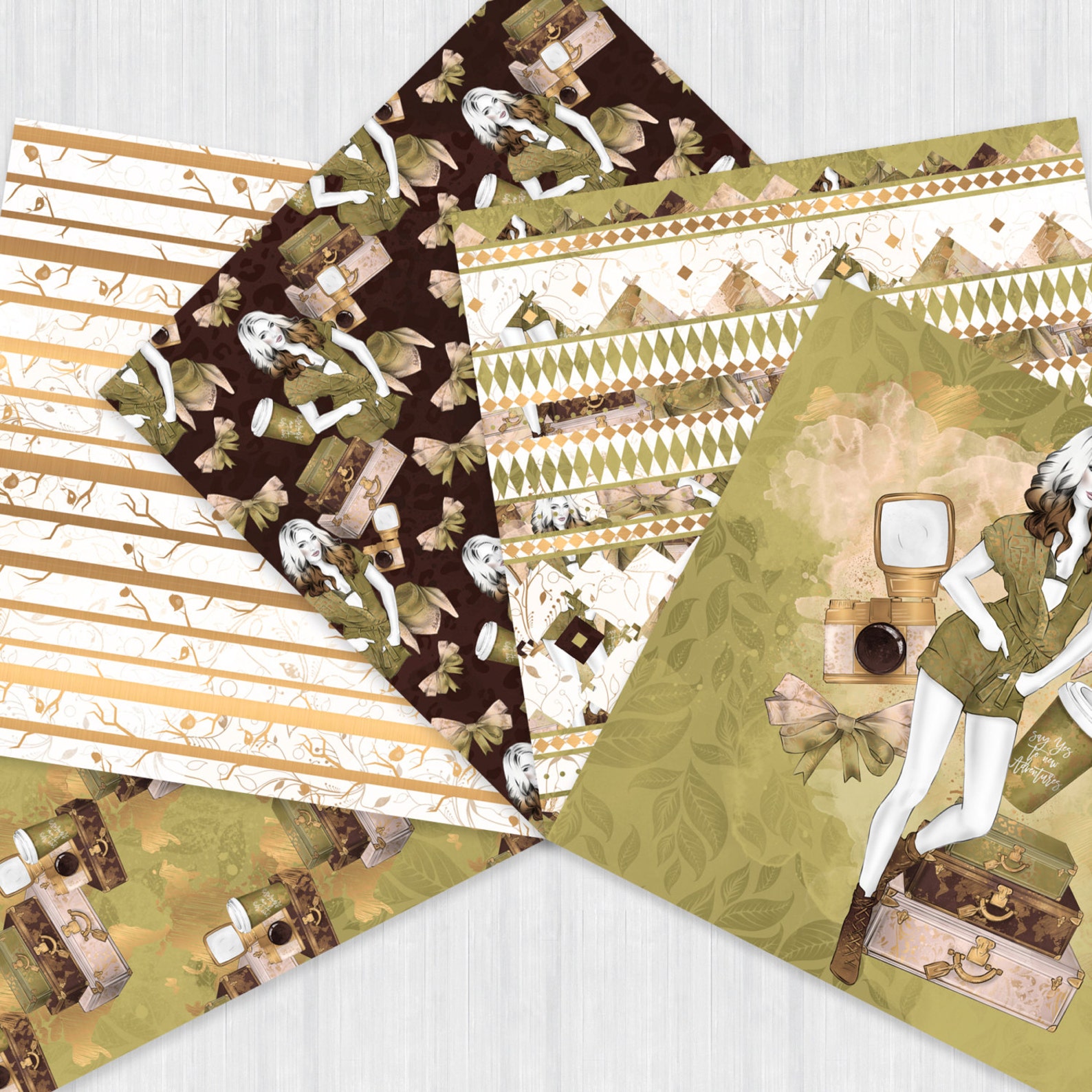 Travel Paper Pack Summer Holiday Digital Backgrounds Safari Fashion ...