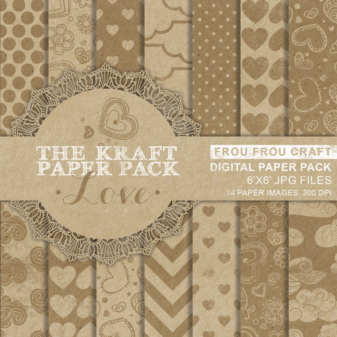 Valentine Kraft Paper Digital Pack Instant Download Love Craft Brown ...