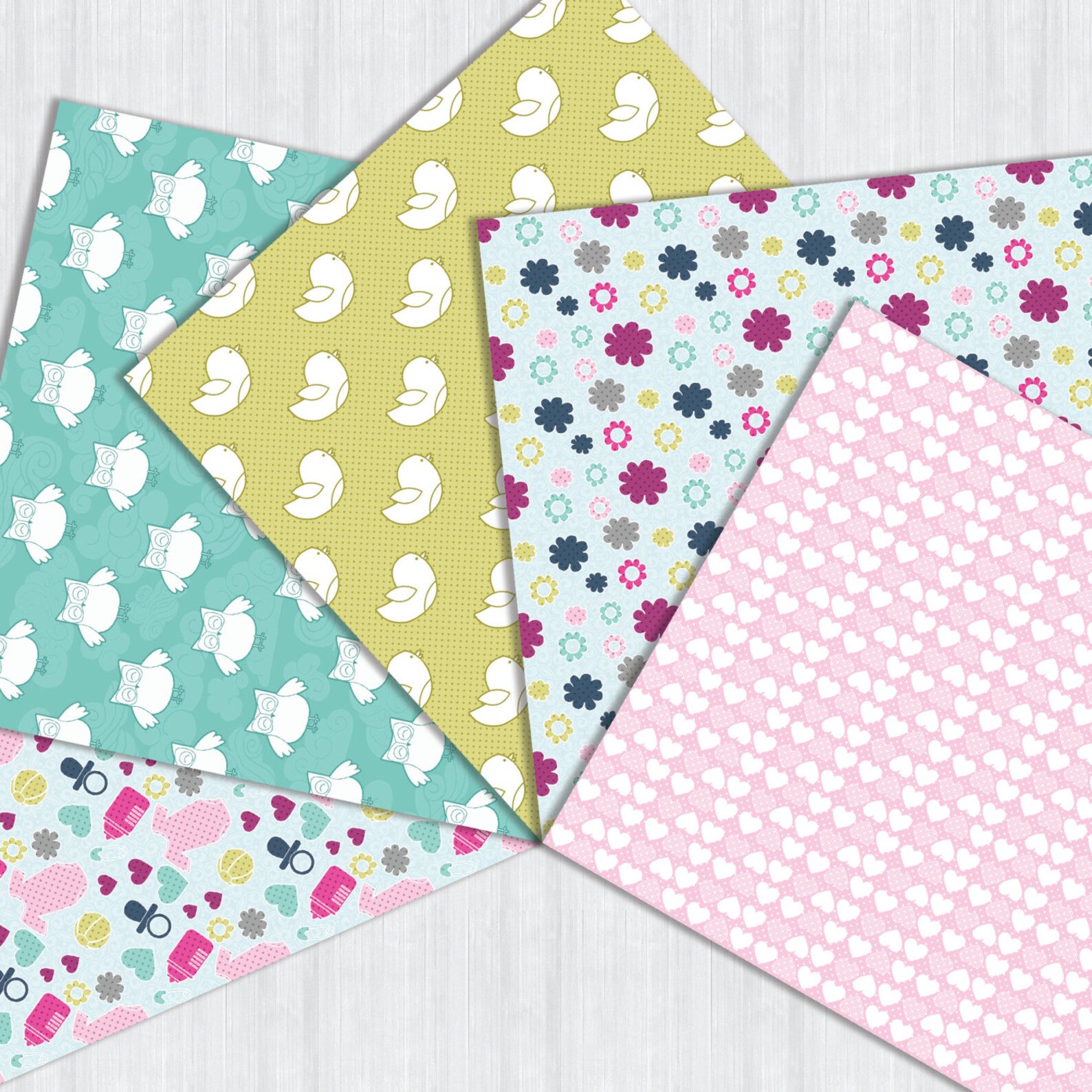 Cute Baby Animals Digital Paper Pack Instant Download Blue Pink Green ...