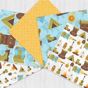 Camping Digital Paper Pack Camp Designer Pad Vacation Background Summer ...