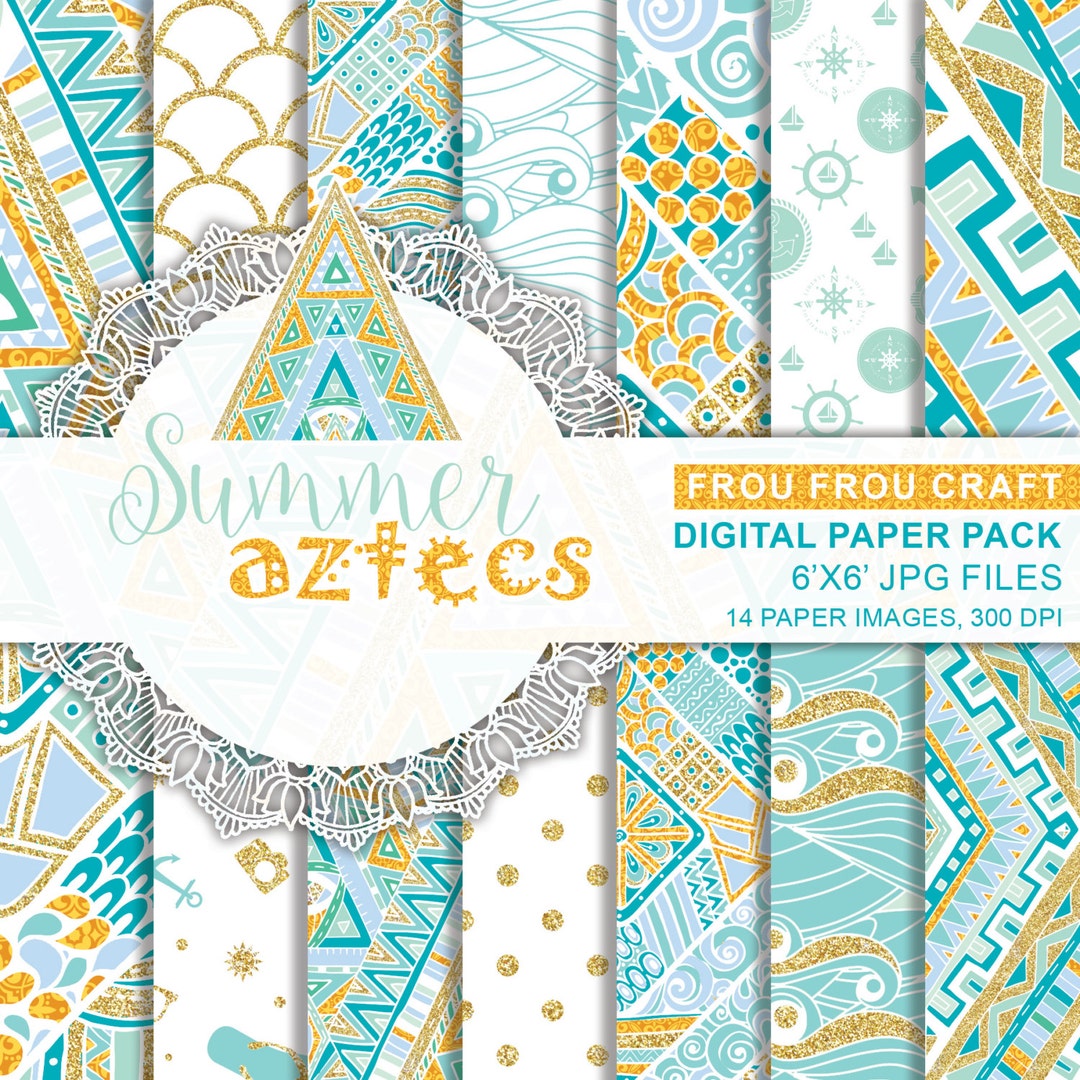 Summer Aztecs Digital Paper Pack Instant Download Gold Glitter Hawaii ...