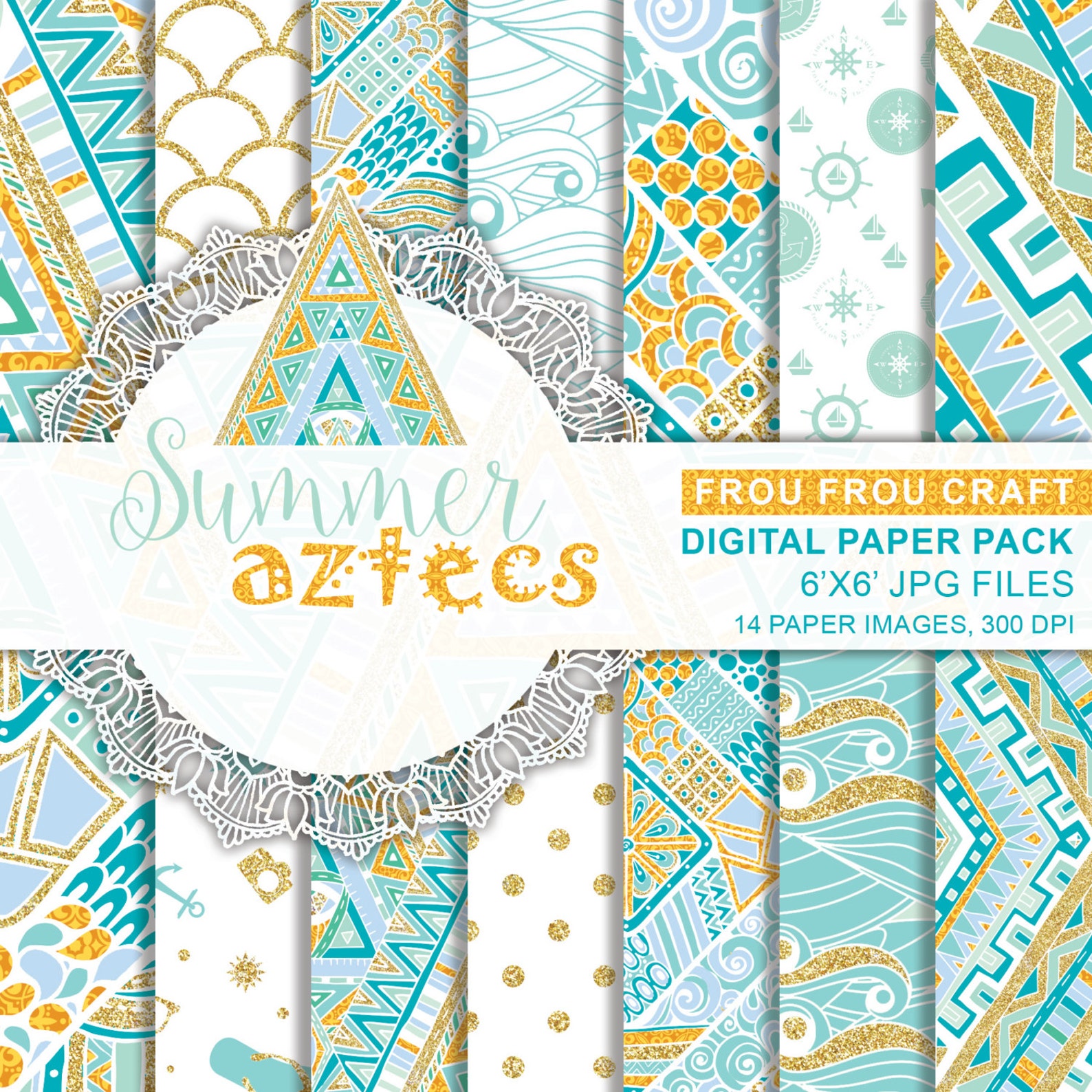 Summer Aztecs Digital Paper Pack Instant Download Gold Glitter - Etsy