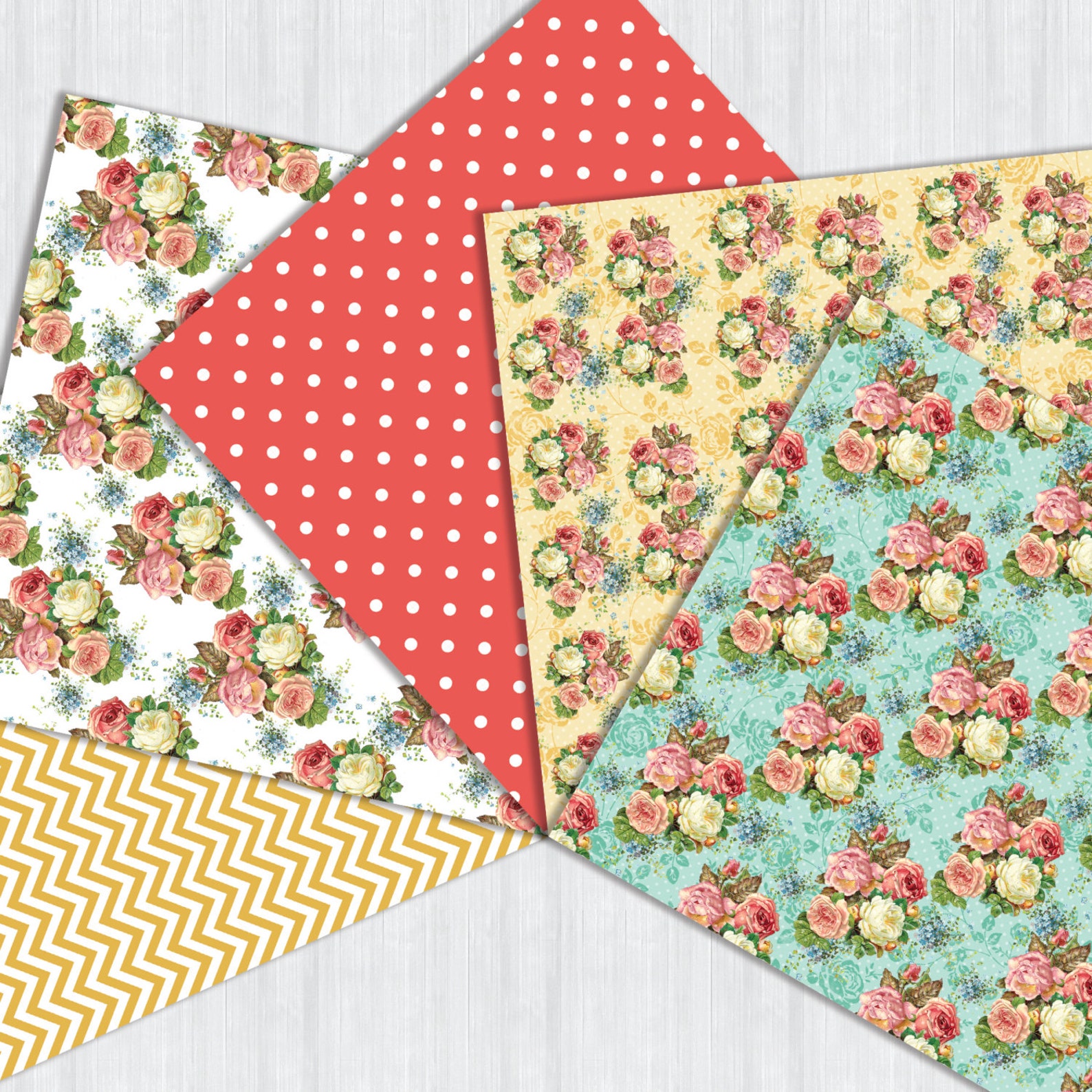 Blue Yellow Red Digital Paper Pack Instant Download Summer - Etsy