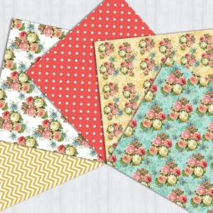 Blue Yellow Red Digital Paper Pack Instant Download Summer Flowers ...