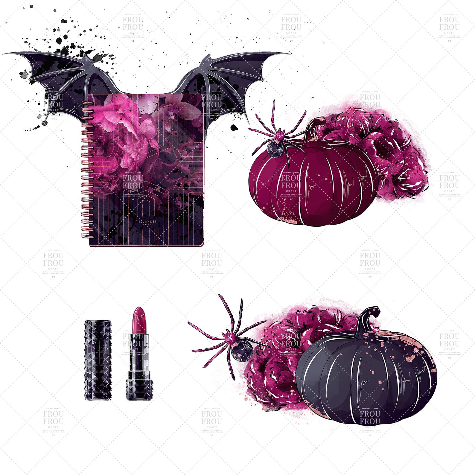 Halloween Clip Art Fall Clipart Floral Glitter Planner - Etsy