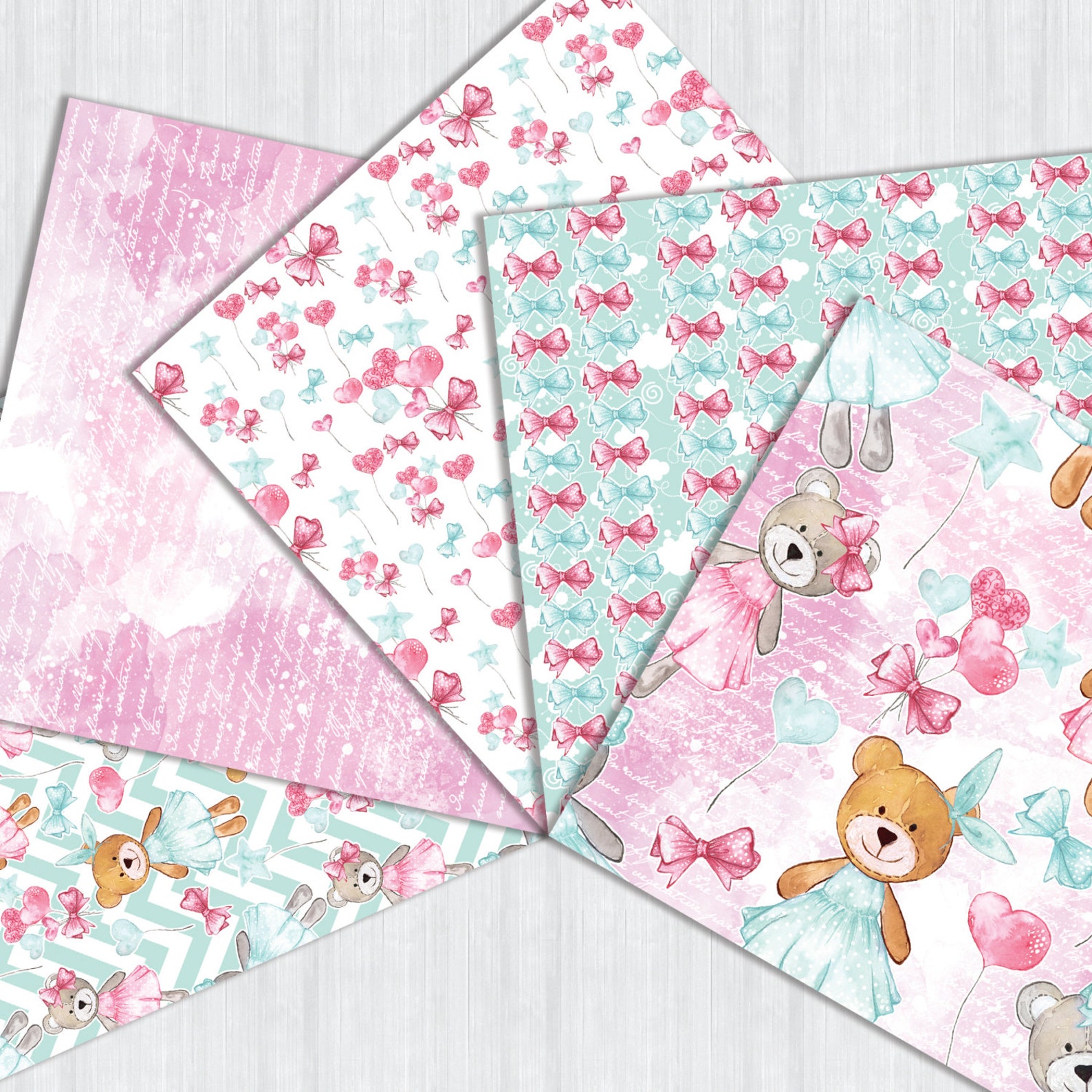 Teddy Bear Digital Paper Instant Download Pack Baby Balloon - Etsy