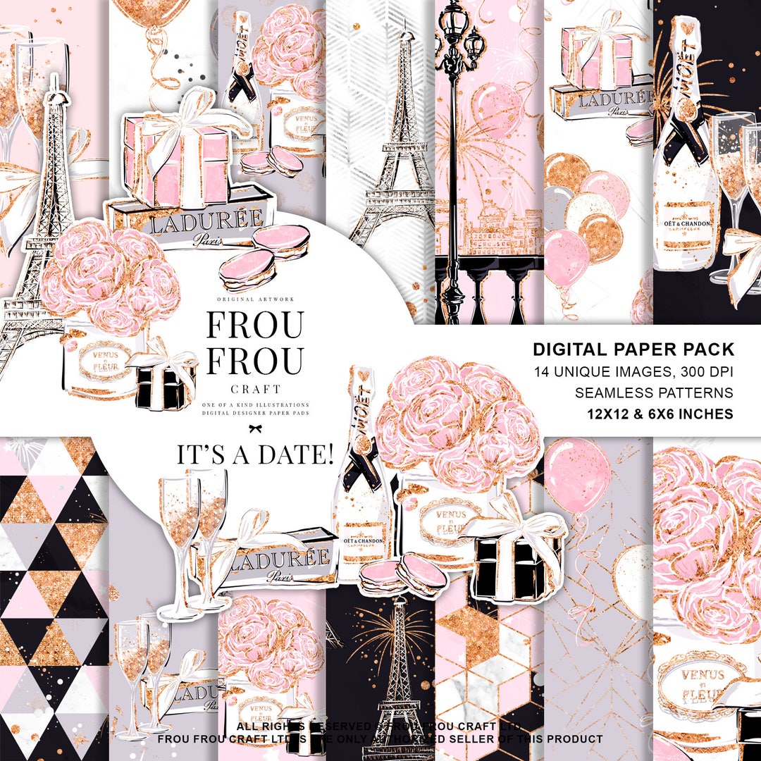 Valentine Paper Pack, Anniversary Digital Paper Pack, Paris Gold ...