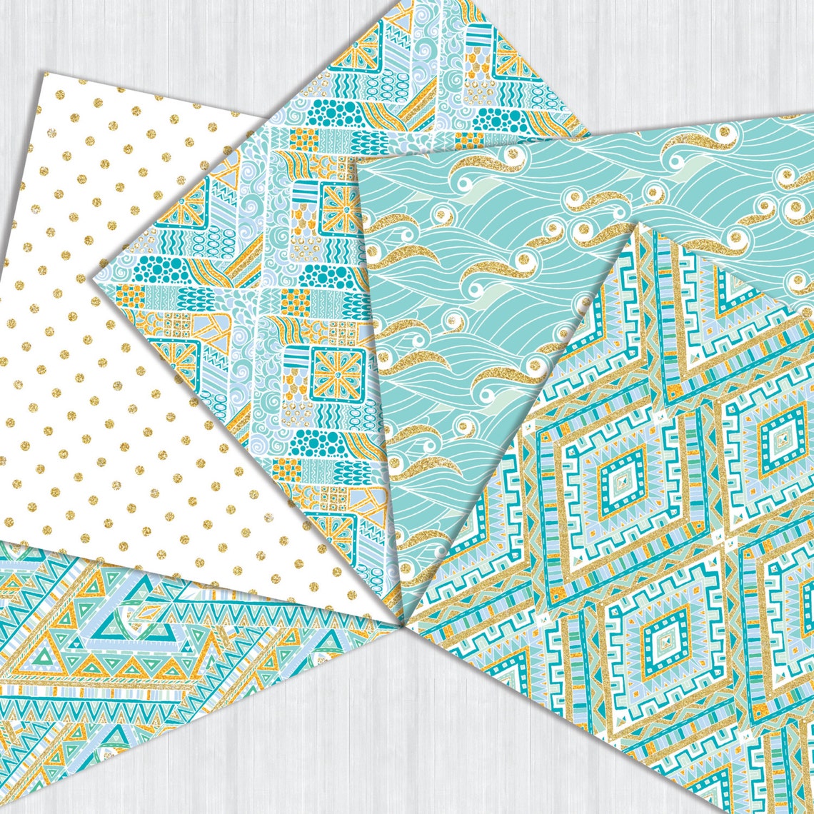 Summer Aztecs Digital Paper Pack Instant Download Gold Glitter - Etsy