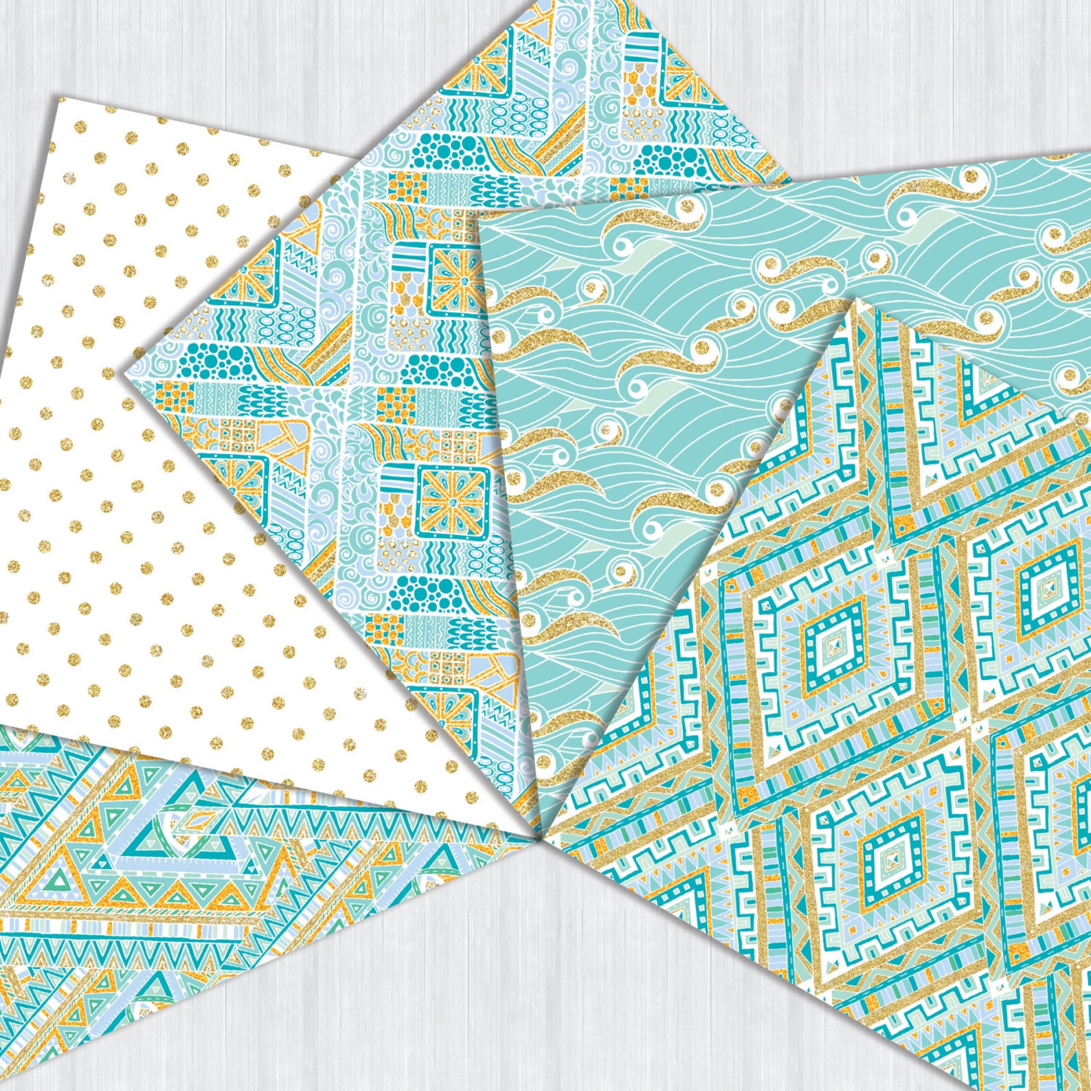 Summer Aztecs Digital Paper Pack Instant Download Gold Glitter - Etsy