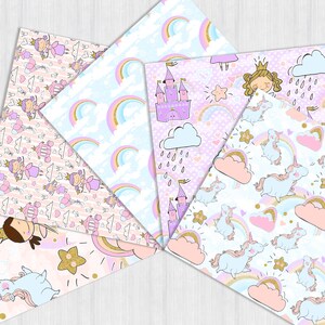 Unicorn Paper Pack, Princess Seamless Patterns, Pastel Nursery Baby ...