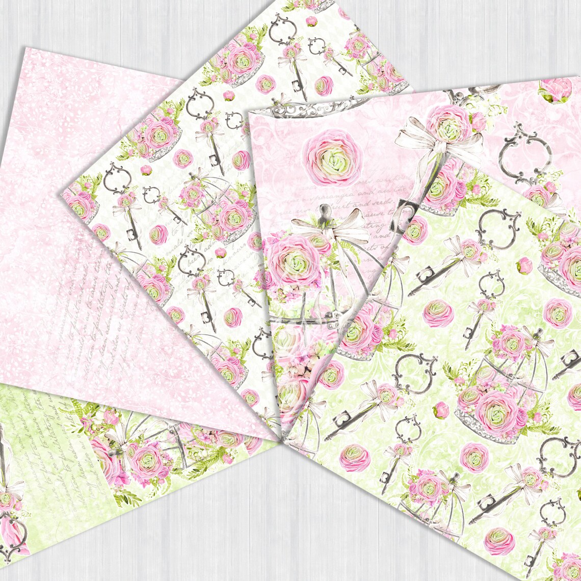 Pink Floral Paper Pack Wedding Digital Paper Roses - Etsy