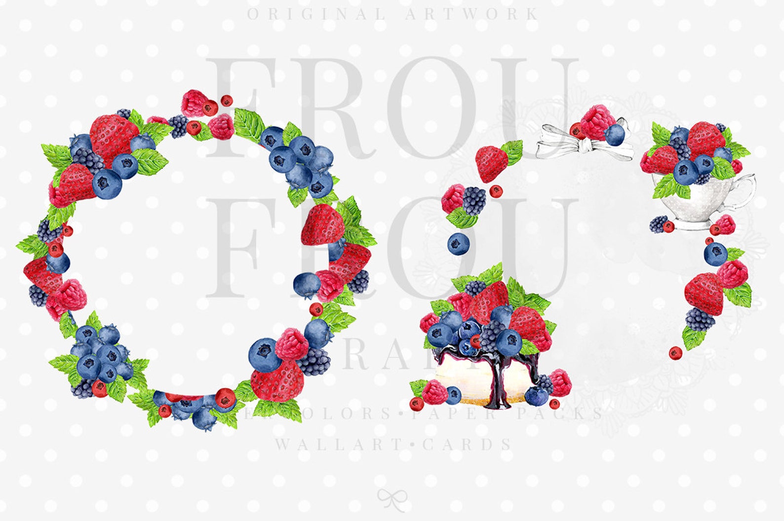 Berries Clipart Fruits Clip Art Strawberry Blueberry Raspberry | Etsy