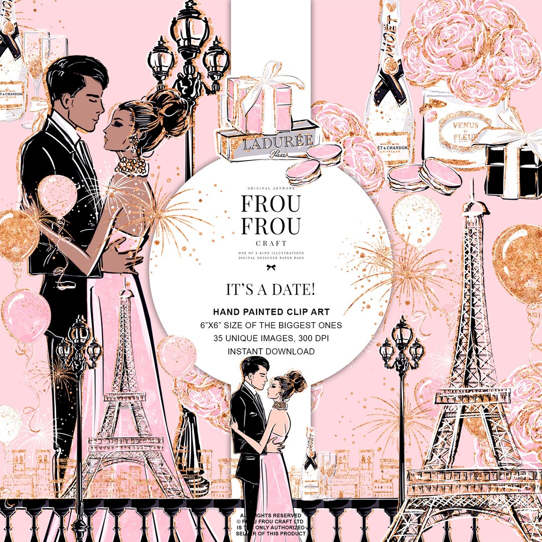 Valentine Clipart Fashion Scene Anniversary Engagement Wedding Gold ...