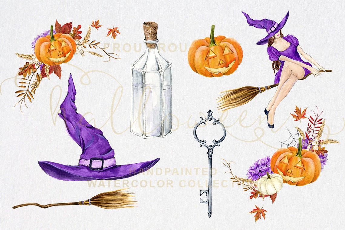 Halloween Clipart Pumpkin Clip Art Witch Hat Seasonal DIY Pack - Etsy