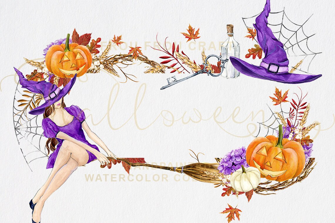Halloween Clipart Pumpkin Clip Art Witch Hat Seasonal DIY Pack - Etsy
