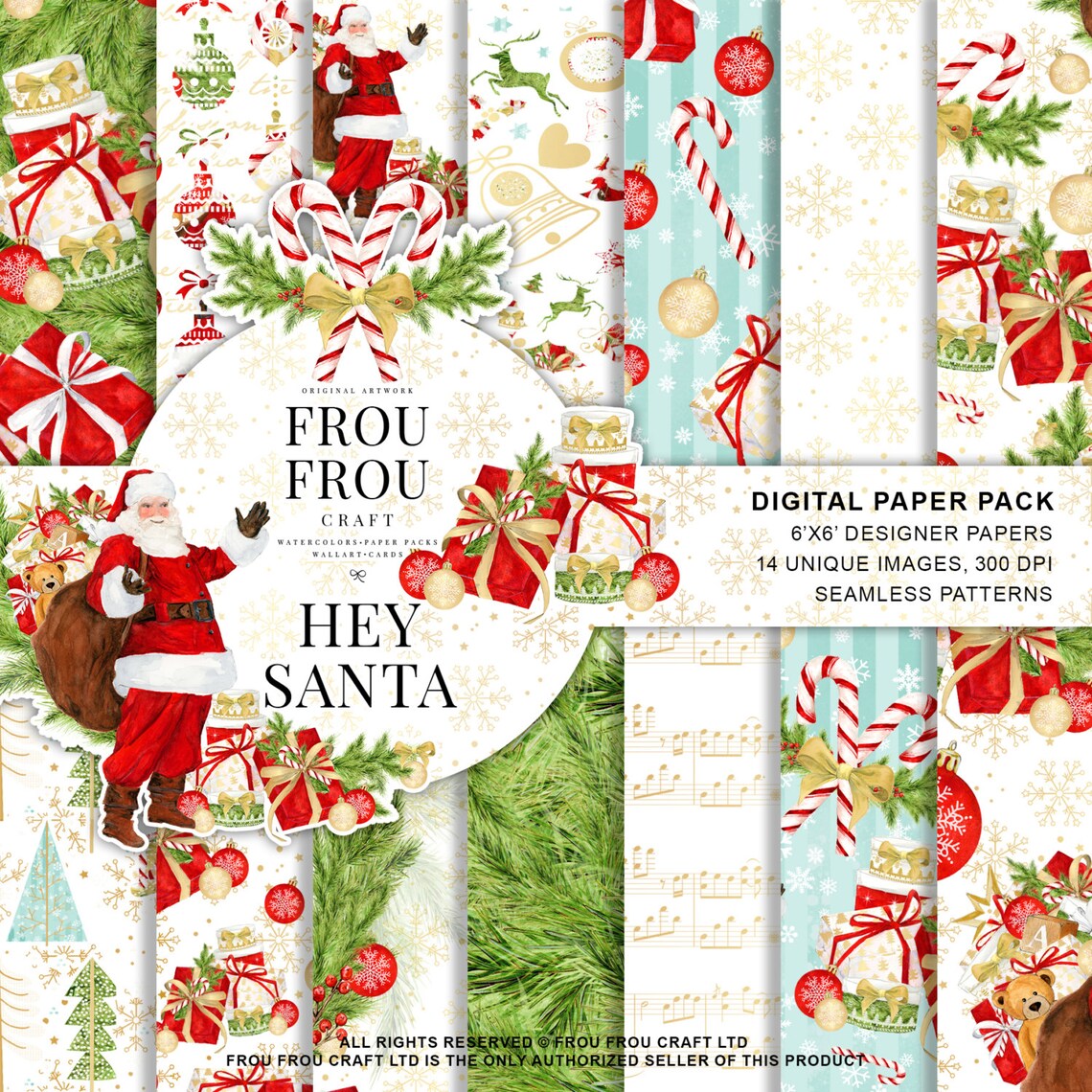 Christmas Paper Pack Santa Digital Backgrounds Xmas Scrapbook Papers ...